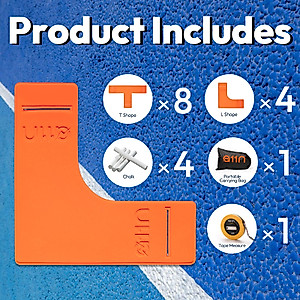 A11N Pickleball Court Marking Kit - Throw Down Markers with 33ft Long Tape Measure, Chalk and Carrying Bag, Neon Orange