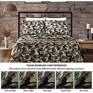 Chezmoi Collection Military Camo 4-Piece Sheet Set - Camouflage Army Green Printed Microfiber Soft Breathable Deep Pocket Sheets and Pillowcases Set, Full Size