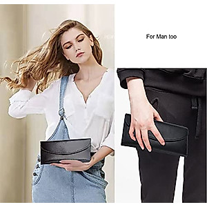 ZHSH Vintage Look Genuine Leather Long Bifold Wallet, Unsex Slim Checkbook Credit Card Purse for Women and men (Rose Red)