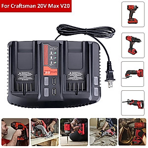 CMCB124 Dual Port V20 Battery Fast Charger Replacement for Craftsman 20V MAX V20 Battery Lithium CMCB202 CMCB201 CMCB209 CMCB205 CMCB100 CMCB102 CMCB101