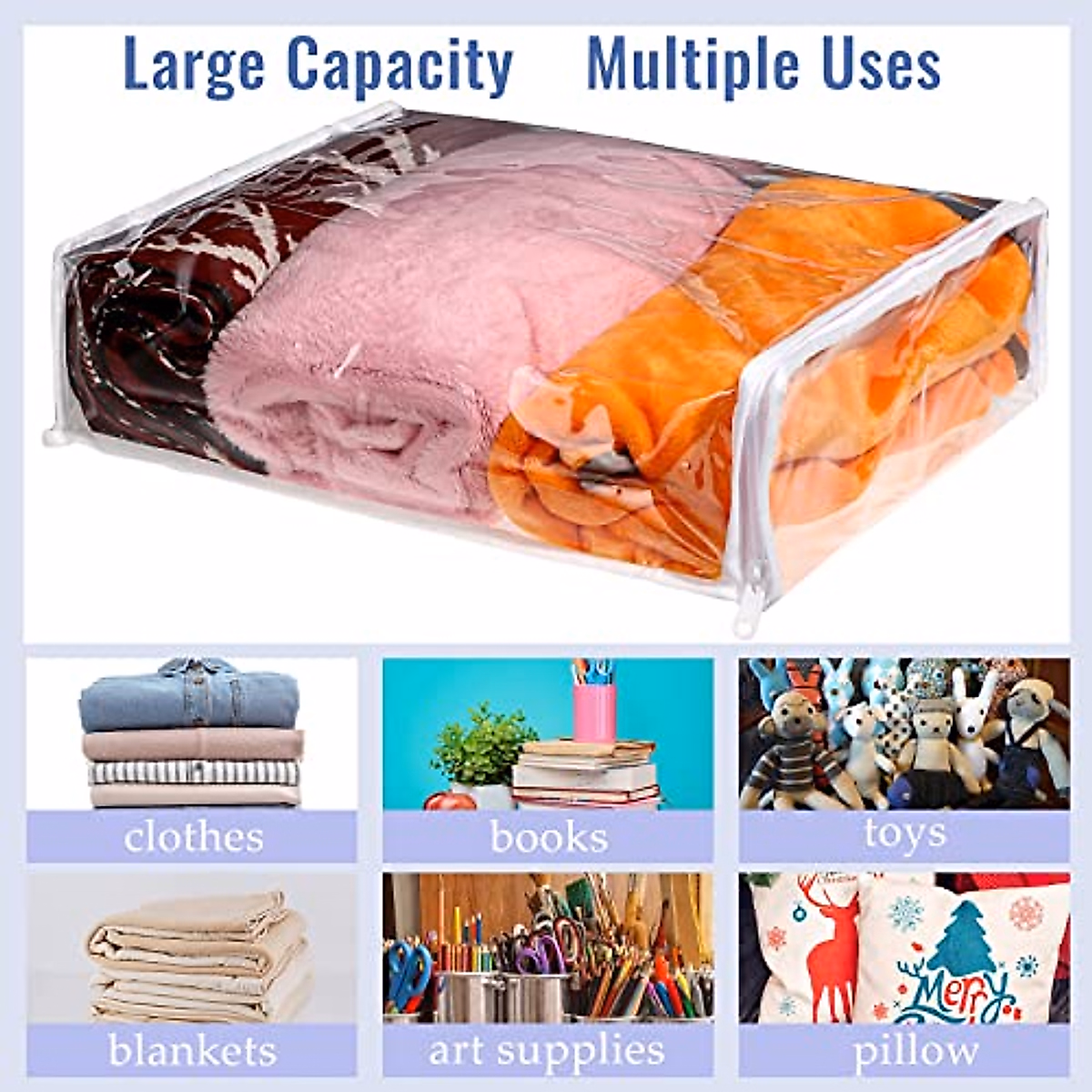 6 Packs Clear Zippered Storage Bags Sweater Storage Bags Plastic Storage Bags for Blankets Clothes Bed Sheet Organizer with Zipper for Closet Linen Sweater Bed Sheet Clothes Pillow (16 x 14 x 4 Inch)