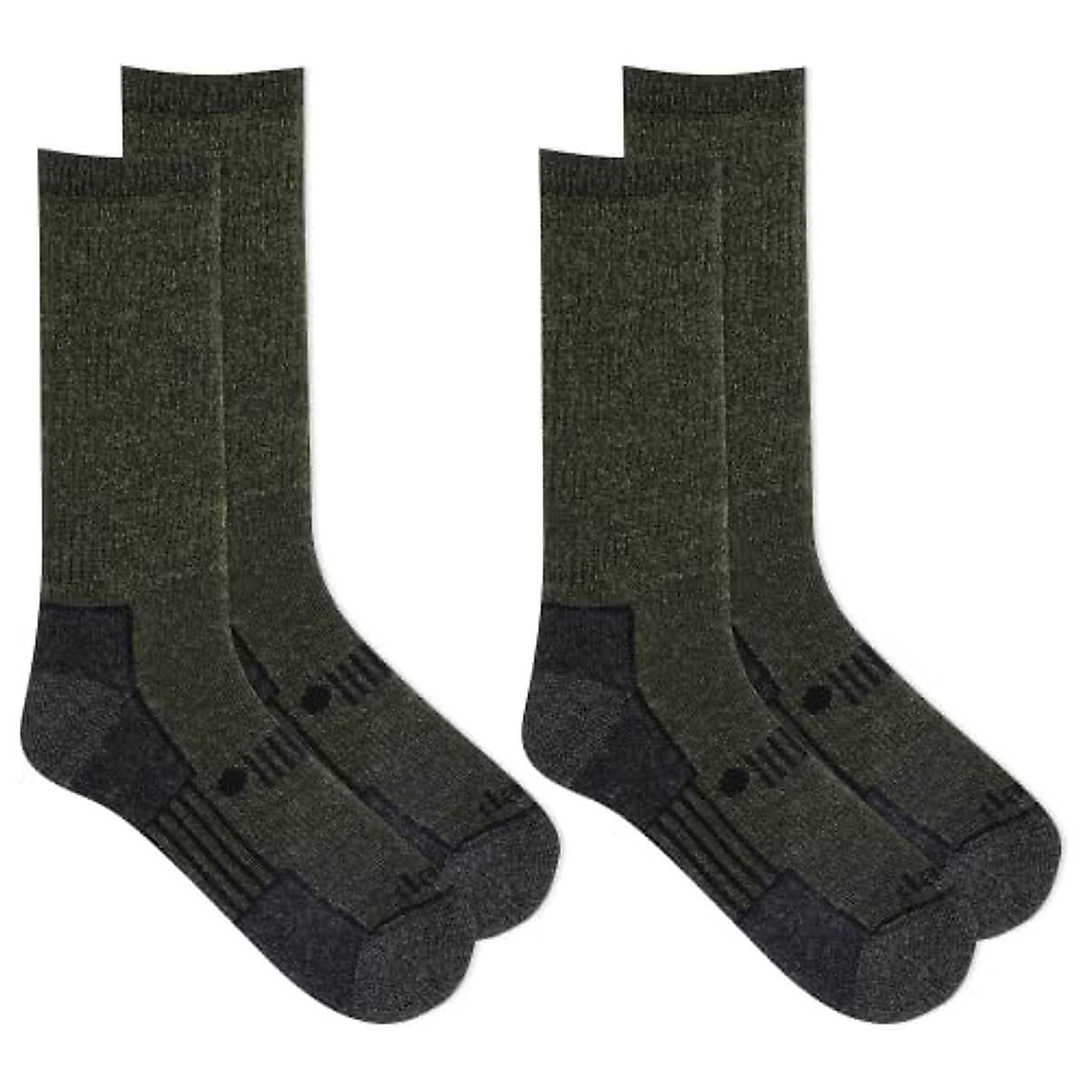 Jeep Heavy Duty Wool Crew Socks-2 Pair Pack-Cushioned Comfort, Green, Men's Shoe Size 8-12