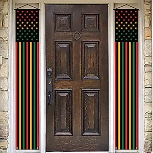 Pudodo Juneteenth Porch Banner Stars and Strips African American Independence Day Front Door Sign Wall Hanging Party Decoration