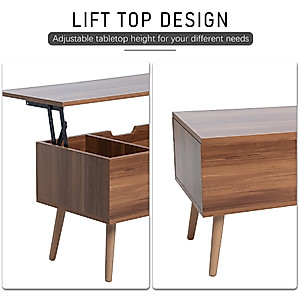 ARMCONE Lift Top Coffee Table with Storage, Mid Century Coffee Table for Living Room, Rustic Coffee Table Large Modern Wooden Table with Wood Legs, 41"x20"18", Walnut