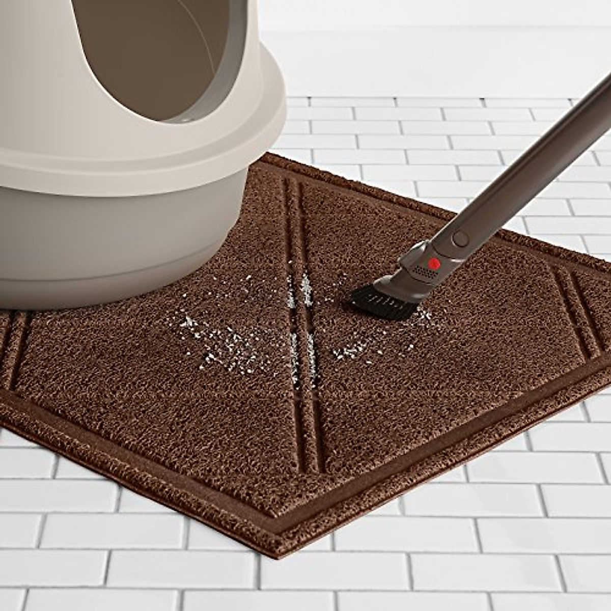 Amazon Basics Less-Mess Cat Litter Box Mat, 24" x 35", Unscented, Brown