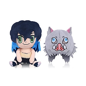 LINKOM Plush Dolls Tanjiro Nezuko Zenitsu Sitting Cute Toys Cushion Pillows Gift Collection for Kids Fans (20cm/7.87inch, Hashibira Inosuke)