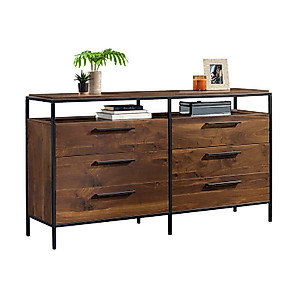 Sauder Nova Loft 6-Drawer Bedroom Dresser with Open Shelf, Grand Walnut Finish