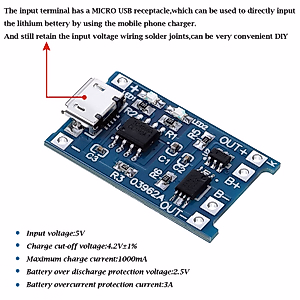 Weewooday Charging Module Battery Charging Board with Battery Protection BMS 5v Micro USB 1a Lithium Charge Module(40 Pieces)
