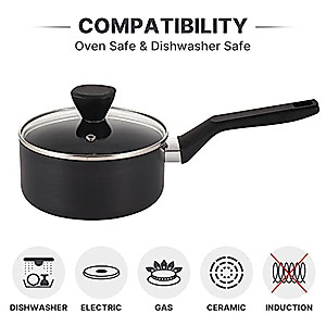 QStar Hard-Anodized Aluminum 3.5qt Nonstick Sauce Pan in Black with Lid and Cool Touch Handles