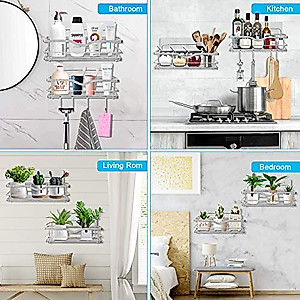 2 Pack Shower Caddy Bathroom Shelf, No Drilling Traceless Adhesive Bathroom Storage Organizer, SUS304 Rustproof Food Storage Basket, 2-in-1 Kitchen Spice Racks (Polished Silver)