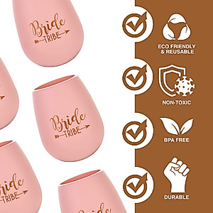 Set of 10 Bachelorette Party Silicone Wine Cups White Bride & Rose Gold Bride Tribe Cups, Bridesmaid Wedding Gift Party Favors