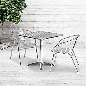 Flash Furniture 27.5'' Square Aluminum Indoor-Outdoor Table Set with 2 Slat Back Chairs