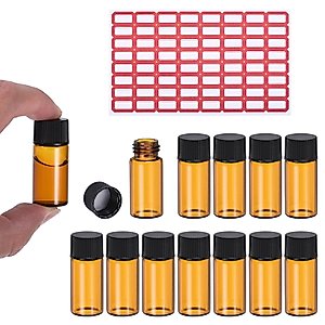 PATIKIL 5ml Amber Glass Vials, 25 Pack Sample Vials with Screw Cap and Write-on Spot Reagent Media Bottle with Labels Leak-Proof Liquid Vial for Lab