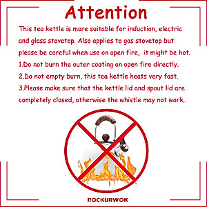 ROCKURWOK Tea Kettle, Tea Pot with Cool Touch Ergonomic Handle, Tea Kettle Food Grade Stainless Steel, Tea Kettle Stovetop, Kettle Teapot, Whistling Tea Kettle, Tea Kettle Pot, 2.5 Quart (White)