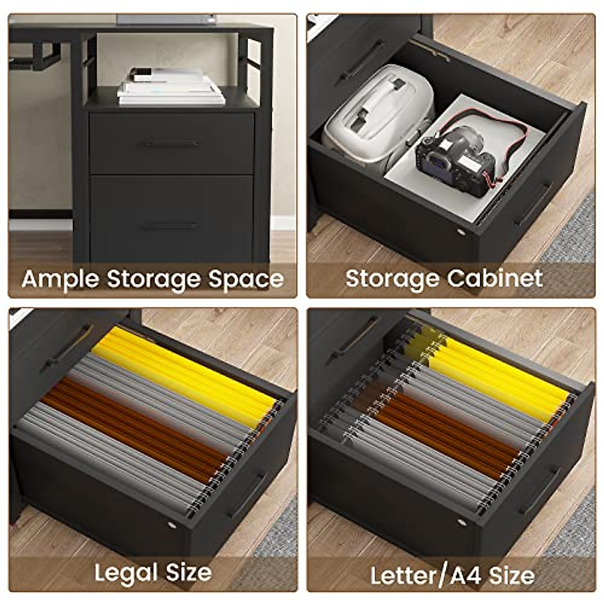 SEDETA L Shaped Desk with Hutch, Home Office Desk with File Drawers, 94.4 Inches Two Person Desk, Corner Computer Desk with Keyboard Tray, Monitor Stand, Storage Shelves, Gaming Desk, Black