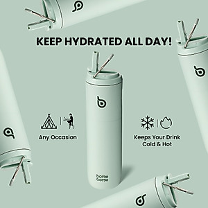 BOTTLE BOTTLE Insulated Water Bottle 24oz with Straw Lid and Handle for Sports Travel Gym Stainless Steel Water Bottles Double-Wall Vacuum Metal Thermos Bottles Leak Proof BPA-Free (Light Green)