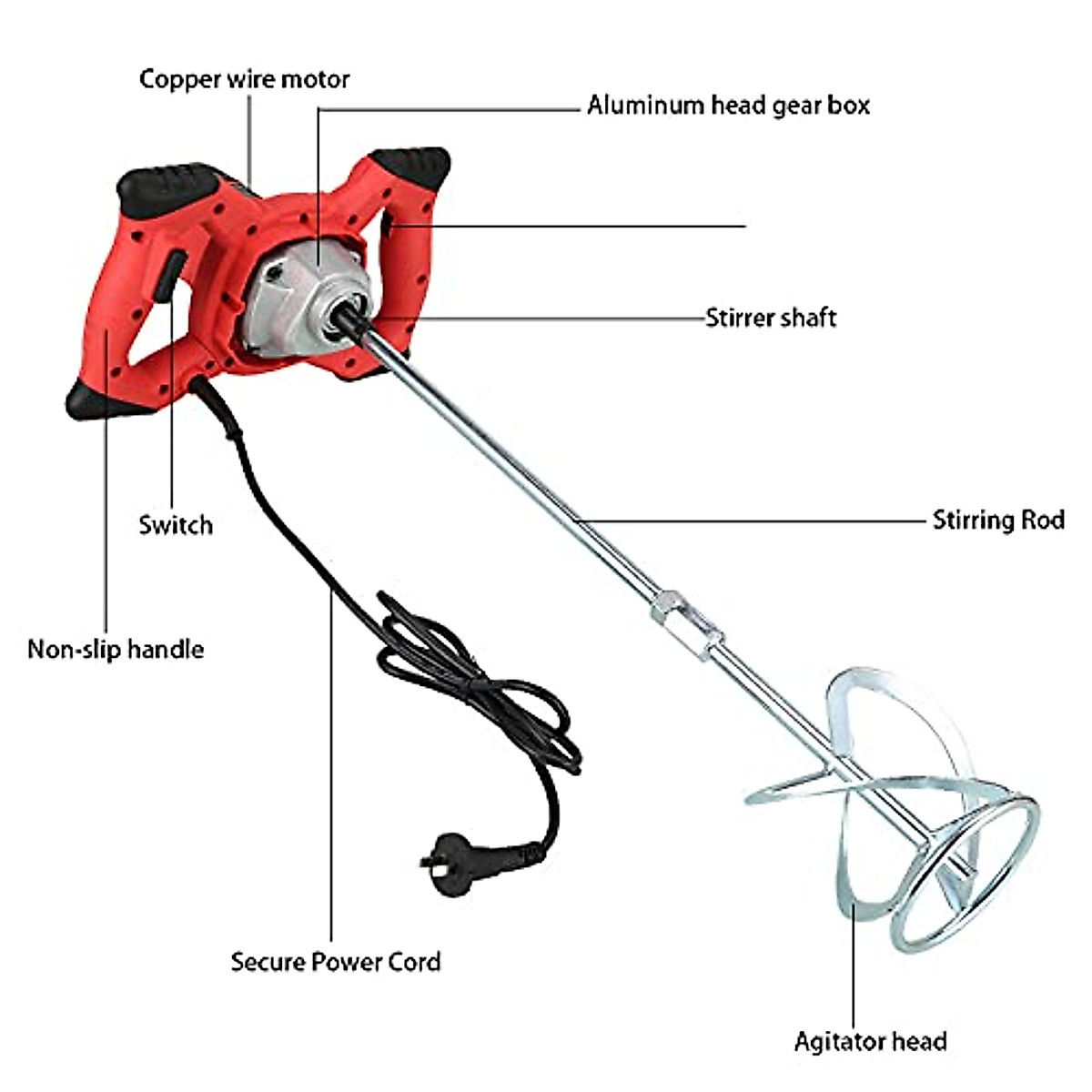 Electric Handheld Cement Mixer，2100W Portable Mortar Mixers with 6 Speed Adjustment Concrete Paint Mixer Drill 110V Mud Mixer