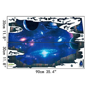 RW-5020 Removable Creative 3D Blue Out of Space Milky Way Wall Decals Home Wall Art Decor Wall Stickers Murals for Kids Girls Boys Bedroom Nursery Baby Playroom Living Room Wall Decoration (Space)