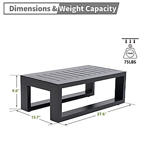 LebenLiebe Patio Side Table Aluminum Outdoor End Tables for Outside Small Rectangle Coffee Table Patio Furniture for Garden Backyard, Grey Frame