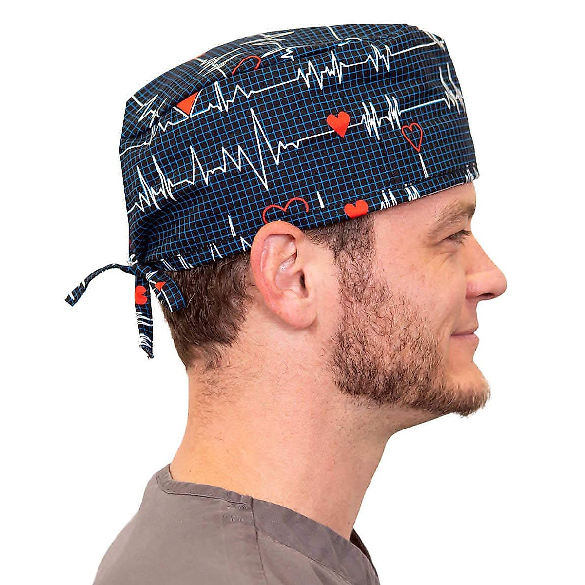 Sparkling EARTH Heartbeats on Navy - Unisex Classic Surgical Style Scrub Working Cap - Built in Sweatband- 100% Cotton - Made in The USA!