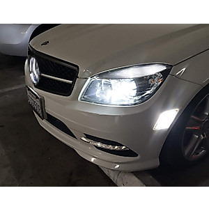 iJDMTOY Euro Clear Lens Front Side Marker Lights w/White LED Replacement Bulbs Compatible With 2008-11 Mercedes Pre-LCI W204 C250 C300 C350 & 2008-2013 C63 AMG, Replace OEM Amber Sidemarker Lamps