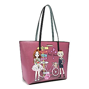 Nicole Lee Nikky Large Shopper Bag, Vegan Leather Tote Fashion Print Handbag (THE HAPPY TOGETHER)