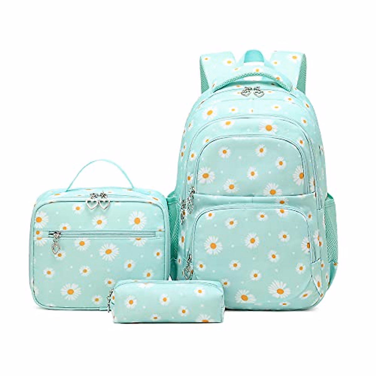 ZHANAO Daisy-Print School Backpack Set with Lunch Kits Bookbag for Teenager Girls 3pcs Gradient SchoolBag for Primary Student