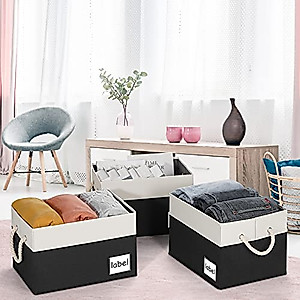 ASXSONN Fabric Storage Bins with Label, Foldable Storage Baskets for Shelves with Handles [3-Pack], Large Storage Baskets for Organizing Home, College Dorms, 15"x11"x9.6", Black&White