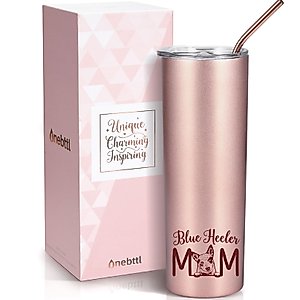 Onebttl Dog Mom Gifts, Dog Lover Gifts for Women, Best Dog Mom Ever, 20 oz Rose Gold Insulated Tumbler - Blue Heeler Mom