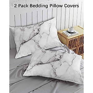 Edwiinsa Grey Marble Pillow Covers King Standard Set of 2 Bed Pillow, Modern White Abstract Art Aesthetics Plush Soft Comfort for Hair/Skin Cooling Pillowcases with Envelop Closure 20''x36''