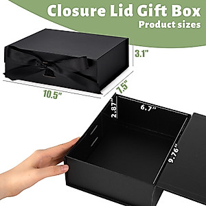 VGOODALL Black Gift Box,10.5 x 7.5 x 3.1 inches Gift boxes for Presents with Lids, Magnetic Closure Collapsible Groomsman Proposal Box with Ribbon Used for Halloween, Birthday, Anniversary Present