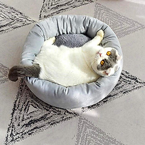 Bed Cat Bed Round Winter Warm Dog Cat Bed Plus Velvet Sleeping Pad Cat Supplies Kennel Removable Mat 1Pcs M
