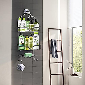Lucalda Shower Caddy, Shower Caddy over Shower Head Bathroom Shower Hanging Caddy Aluminum, Hanging Shower Organizer over the Head Shower Rack, 2 Hooks Soap Shelf Gray, 25.2" × 10.6" × 4.3"