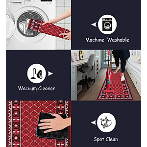 Gloria Non Slip Rubber Back Checkered Design Kitchen Rug Kitchen Runner Kitchen Mat Carpet for Kitchen Anti Slip Stair Treads (Checkered-Red, Runner (23"x84"))
