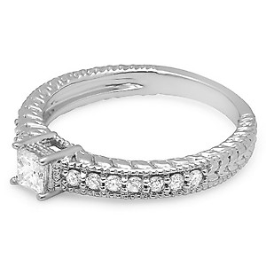 Dazzlingrock Collection 0.50 Carat (Cttw) 14k Princess and Round Diamond Women Solitaire With Accent Engagement Ring 1/2 CT, White Gold, Size 8