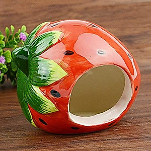 Cool Hamster House Hideout Ceramics Strawberry Shape Bed Cute Small Animal Pet Squirrel Hedgehog Chinchilla Nest Hamster Cage Accessories
