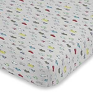 Carter's Busy Cars & Bikes Crib Sheet Super Soft Mini Crib Fitted Sheet, Red, Grey, Yellow, Blue