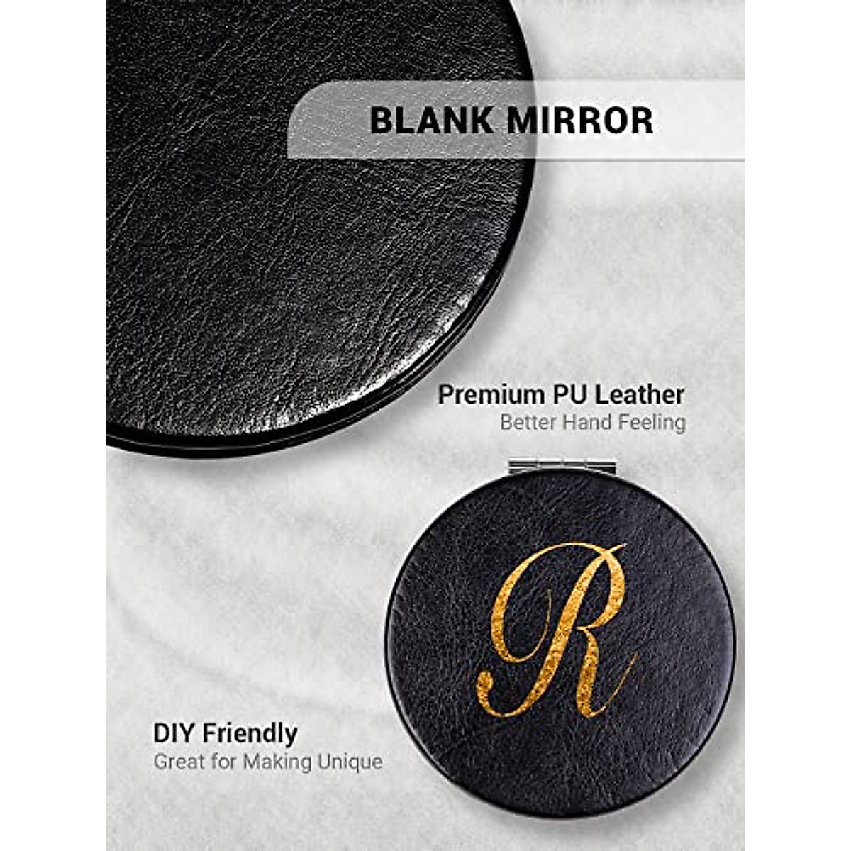Getinbulk Compact Mirror Bulk, Set of 12 Round Double-Sided 1X/3X Magnification PU Leather (White, 2.8")