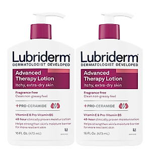 Lubriderm Advanced Therapy Fragrance Free Moisturizing Hand & Body Lotion + Pro-Ceramide with Vitamins E & Pro-Vitamin B5, Intense Hydration for Extra Dry Skin, 16 fl. oz, 2 Pack