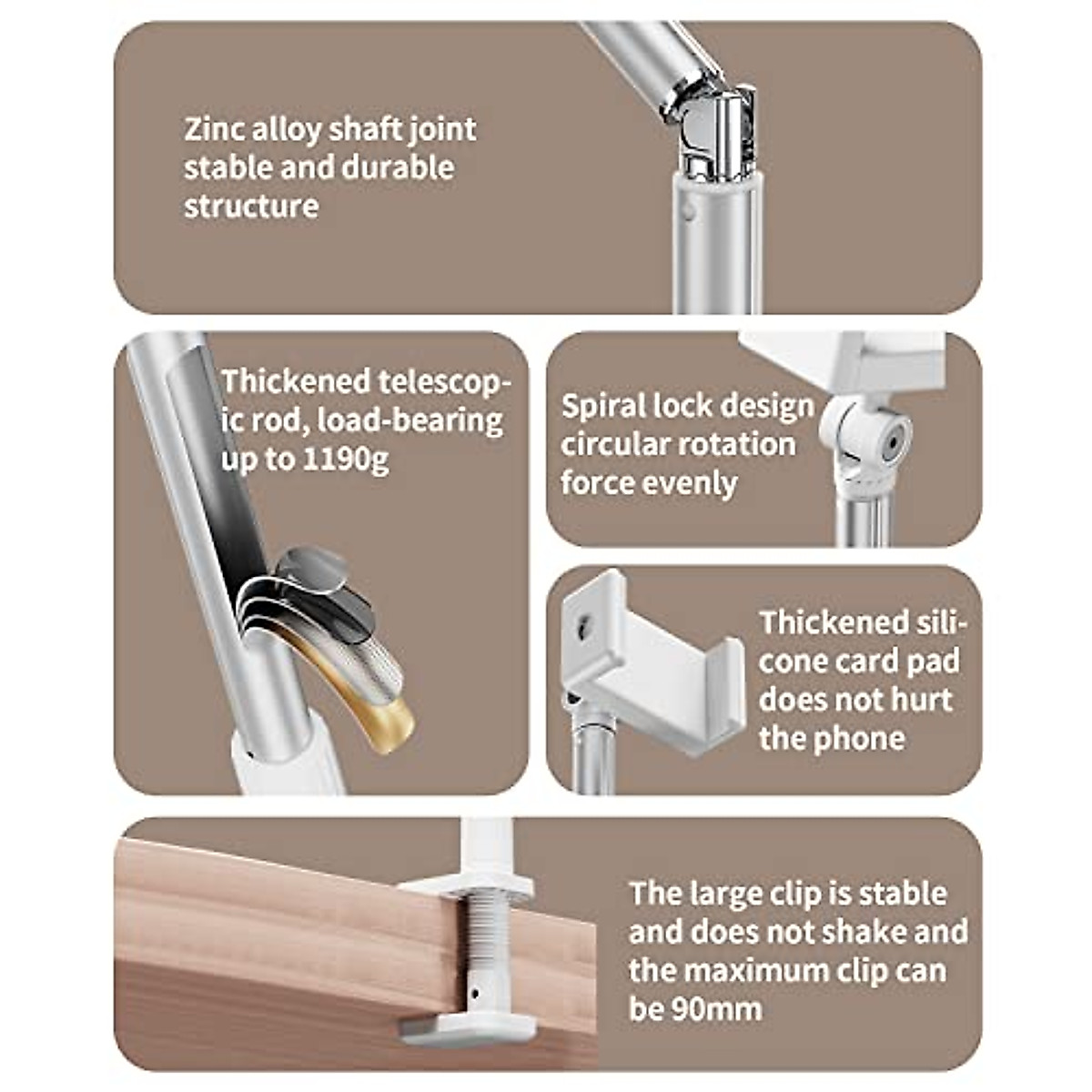 yAyusi Overhead Phone Mount for Recording,Phone Stand for Recording Overhead,Articulating Arm Cell Phone Holder with LED Ring Light,Desk/Bedside Tripod for YouTube Live Stream Cooking Video Recording