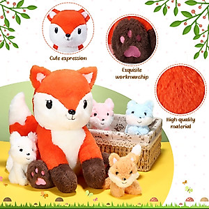 HyDren 5 Pcs Fox Plush Toy Set 14 Inch Mommy Fox Stuffed Animal with 4 Cute Plush Baby Foxes in Tummy Soft Cuddly Fox Plushies for Baby Shower Birthday Gifts Woodland Party Decor Favors