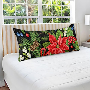 Christmas Flowers Pillowcase for Hair and Skin Body Pillow Cover Long Body Pillow Case 20"X 54" Flannel Pillow Cases with Zipper for Body Pillows