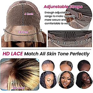 Manhoter Highlight Ombre Lace Front Wigs Human Hair Pre Plucked 18 Inch