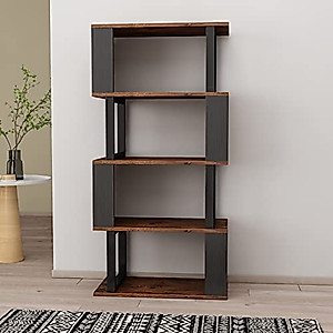 MIN WIN 5-Tier Open Storage Display Shelf,50.2" Tall Storage Wooden Bookshelf and Bookcase,Modern S-Shaped Bookshelves,Freestanding Decorative Storage Shelves with Metal Frame for Living Room