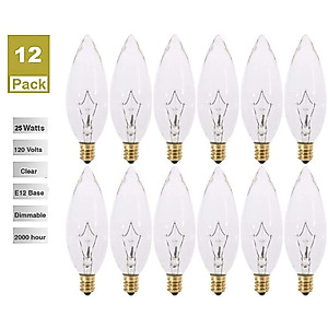BULBMASTER Blunt Tip Decorative Candle Light Bulbs CTC Chandelier Bulbs Torpedo Tip Incandescent Light Bulbs, E12 Candelabra Light Bulb Base, Soft White, Pack of 12 (25W-TORPEDO-12PK)