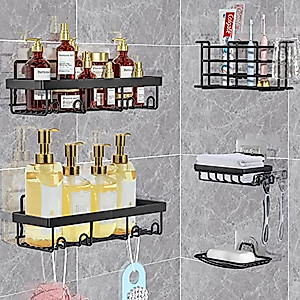 Villsure Shower Caddy, Shower Shelf for Inside with 10 Hooks Adhesive Bathroom Organizer Hanging, No Drilling Stainless Steel Shower Racks Shelves for Kitchen Dorm Apartment, 5 Pack