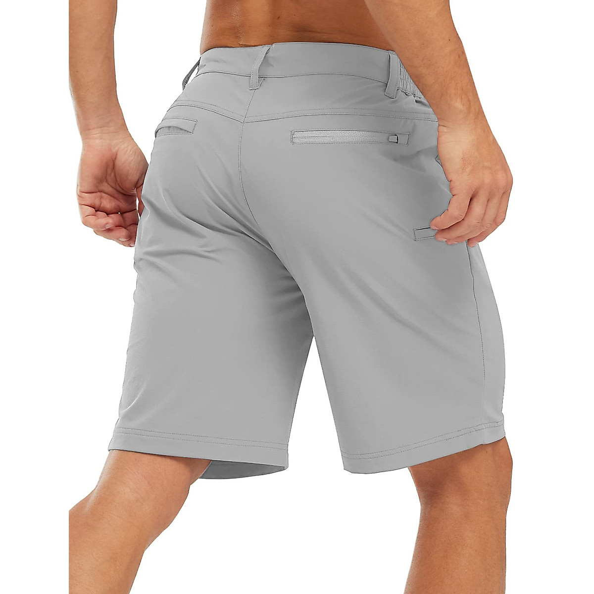 TBMPOY Men's Golf Shorts 9'' Elastic Waist Quick Dry for Flat Front Travel Casual Shorts with 5 Pockets(Light Grey,34)