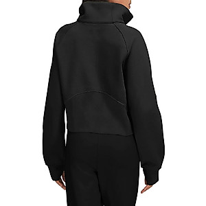 LASLULU Womens Fuzzy Cropped Sweatshirt Hoodies Sport Athletic Zip Up Stand Collar Sweater Fleece Lined Fall Sweatshirt Long Sleeve Pullover Tops Pockets(Black Medium)
