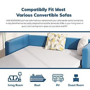 EGOHOME Full Memory Foam Replacement Mattress Sleeper 4.5-Inch for Convertible Sleeper Sofa and Couch Beds, Cooling Gel Green Tea Mattress in a Box, 73”×52”×4.5”, Sofa Not Included