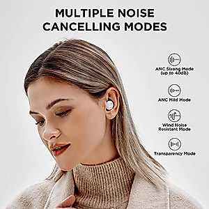1MORE ComfoBuds Mini Hybrid Active Noise Cancelling Earbuds, in-Ear Headphones with Stereo Sound, Earbuds Wireless Bluetooth 5.2, Clear Calls, Wireless Charging, Soothing Sound, Waterproof, White